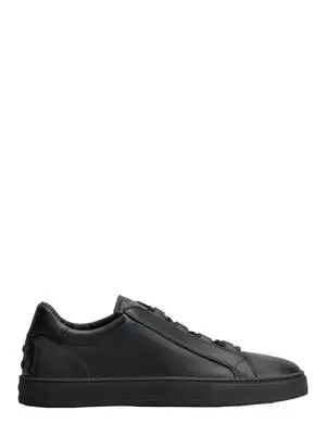 TOD'S Round Toe Lace-up Calfskin Sneakers - Black