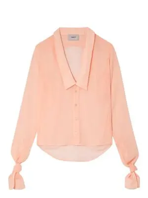 Coperni Long Sleeve Deep V-neck Semi-sheer Shirt - Pink