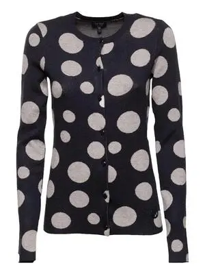Emporio Armani Polka Dot Round Neck Long Sleeve Knitted Cardigan - Black