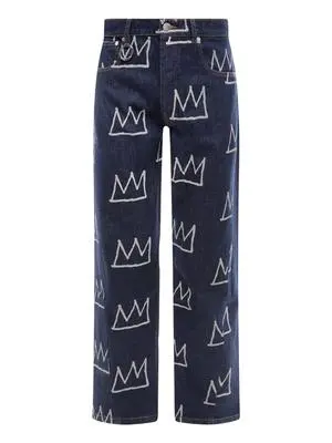 ETUDES Crown Printed Logo Patch Jeans - Black