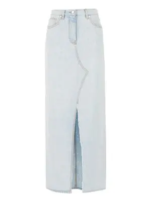 MSGM Denim Midi Skirt With Front Slit - White
