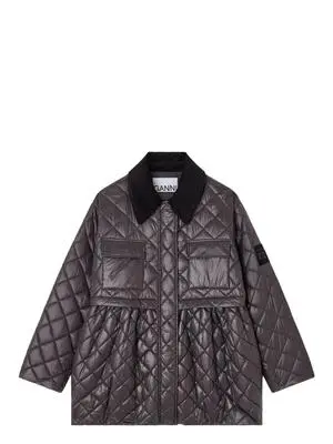 GANNI Quilted Midi Jacket With Lapel Collar - Phantom Black