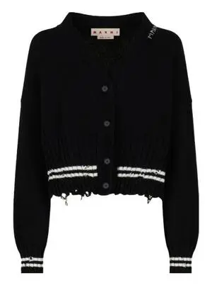 Marni Cropped Cotton Cardigan With Embroidered Logo - Black