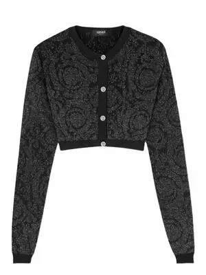 Versace Barocco Button-up Cropped Cardigan - Black
