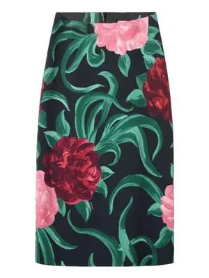 La DoubleJ Peony Print Pencil Skirt - Black