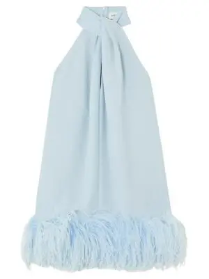 16Arlington Cynthia Feather-trimmed Halterneck Mini Dress - Blue