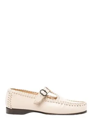 Hereu Alcover Supple Shiny Braided Seams T-bar Loafers - White