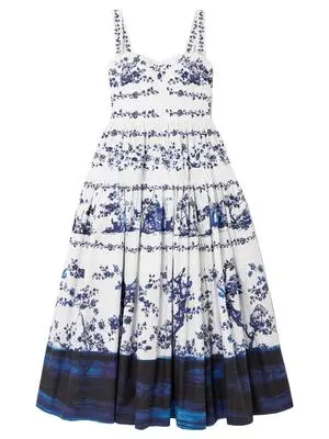 ERDEM Erdem Layered Floral Print Cotton Poplin Midi Dress