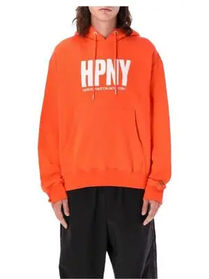 Heron Preston Logo Printed Drawstring Hoodie - Orange