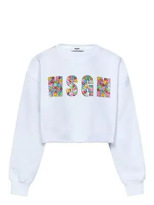 MSGM Logo Embellished Crew Neck Sweater - Blue