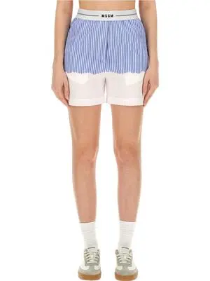 MSGM Logo Waistband Striped Shorts - Blue