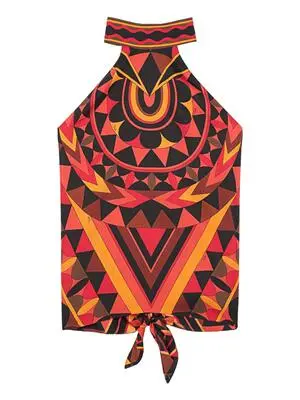 Emilio Pucci Manuba Printed Halterneck Top - Orange And Black