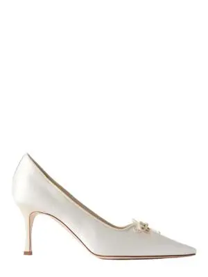 Manolo Blahnik Square Toe Bow High Heels - Ivory