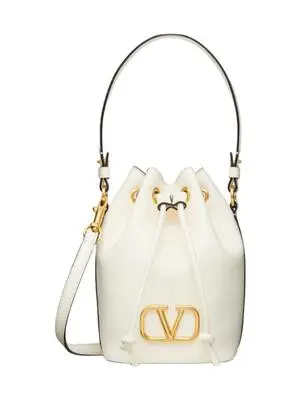 Valentino Garavani Vlogo Signature Drawstring Bucket Bag - Ivory White
