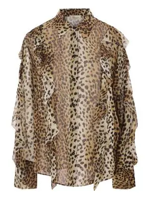 Blumarine Ruffled Chiffon Statement Top - Brown