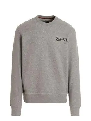 Zegna Zegna Logo-Print Cotton Sweatshirt Gray
