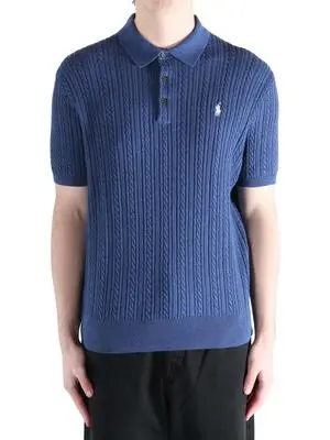 Polo Ralph Lauren Logo Embroidered Knitted Polo Shirt - Blue