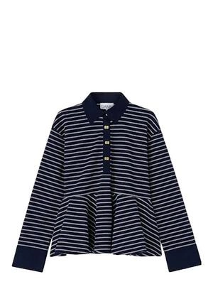 GANNI Ganni Striped Peplum Polo T-shirt Navy Blue