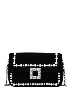 ROGER VIVIER Jeu De Fille Embellished Velvet Clutch - Black