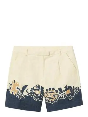 La DoubleJ Floral Print Shot Cotton Bermuda Shorts - Blue