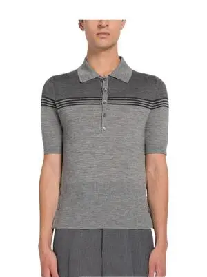 Thom Browne Short-sleeve Panelled Polo Shirt - Light Gray