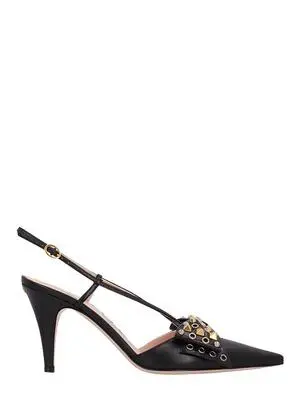 Valentino Garavani 85mm Pointed Toe Slingback Pumps With Embellishments - Black