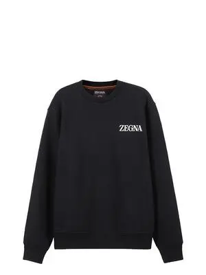 Zegna Rubberized Logo Cotton Sweatshirt - Black