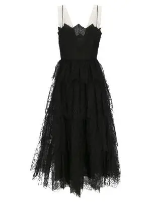Dior Lace Tiered Midi Dress - Black