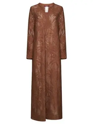 Max Mara Long V-neck Lace Dress - Brown