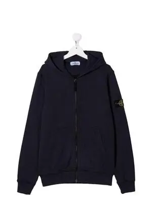 Stone Island Logo Patch Zip Hoodie - Blue