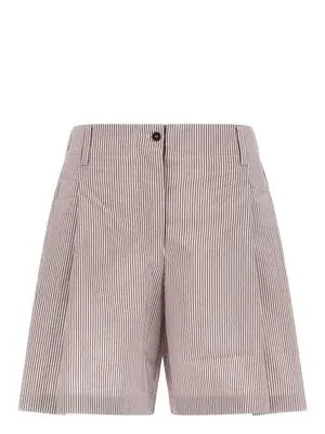 Brunello Cucinelli Striped Cotton Blend Wide-leg Shorts - Gray