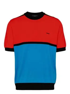 Prada Color-block Crewneck Knitted T-shirt - Blue