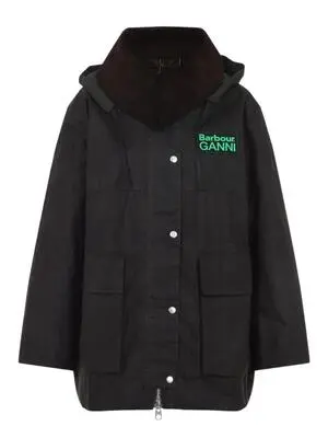 Barbour X Ganni Logo-patch Hooded Jacket - Black