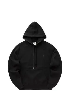 Ami Logo Detailed Drawstring Hoodie - Black