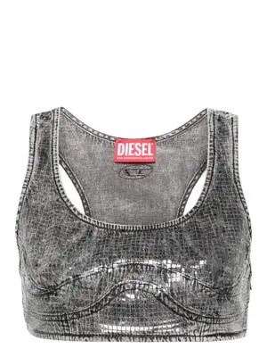 DIESEL® Sequin-effect Denim Cropped Top - Gray