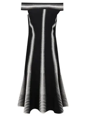 Alexander McQueen Off-the-shoulder Geometric Jacquard Dress - Black