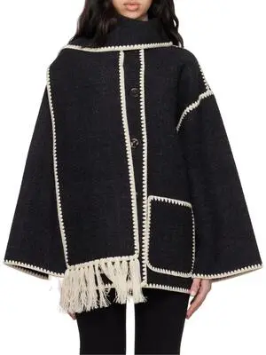 TOTEME Scarf Jacket" With Shawl Collar And Fringe Detailing - Black