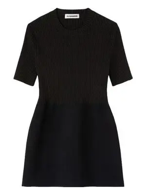 JIL SANDER Short Sleeve Ribbed Knit Top - Black