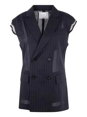 Sacai Storm Flap Pinstriped Waistcoat - Black