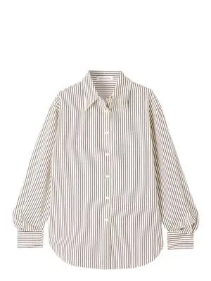 THE FRANKIE SHOP Peri Striped Lyocell-blend Twill Shirt - Beigebrown