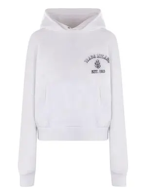 Prada Prada Logo Printed Long-Sleeved Hoodie White