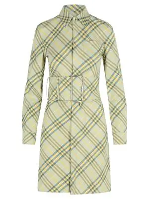 Burberry Checked Belted Waist Shirt Dress - Green