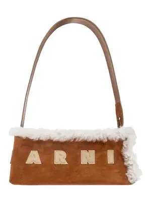 Marni Shearling Trim Shoulder Bag - Brown