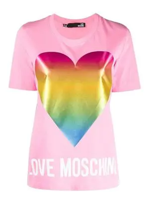 Moschino Round Neck Short Sleeve T-shirt With Heart Detail - Pink