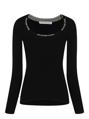 Alexander Wang Logo Tape Scoop Neck Top - Black