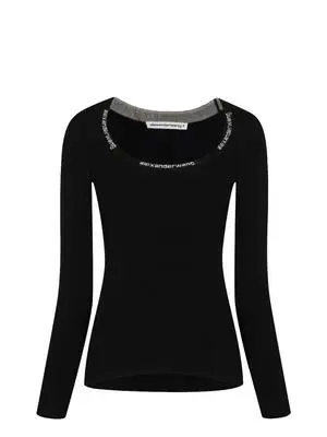 Alexander Wang Alexander Wang T Logo Tape Scoop Neck Top Black