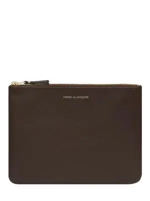 Comme Des Garçons Logo Detailed Zipped Wallet - Black