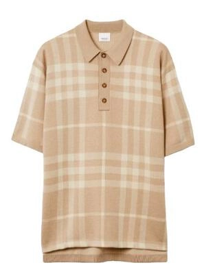Burberry Check Silk Wool Jacquard Polo Shirt - Camel