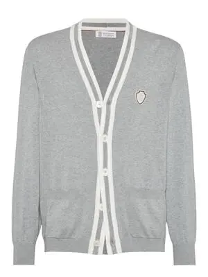 Brunello Cucinelli Cotton Cardigan With Ribbed Details - Gray