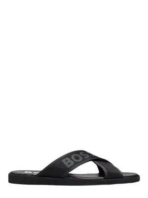 Hugo Boss Logo-print Leather Slides - Black